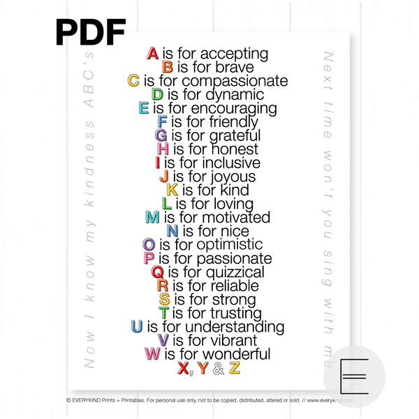 EVERYKIND- KINDNESS ABC's PRINTABLE